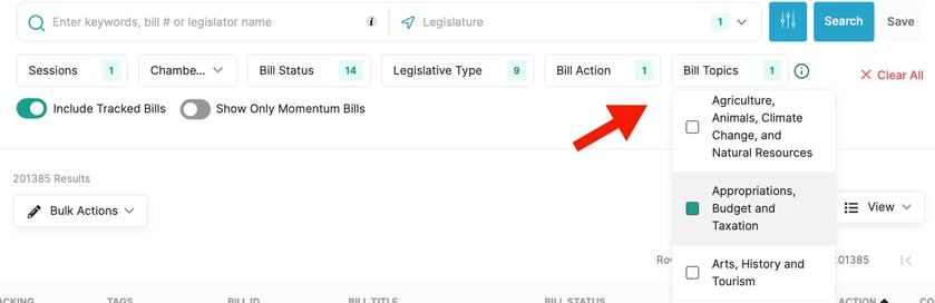 What are AI-detected bill topics?