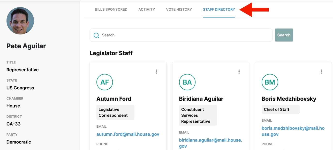 How to find legislative staff directory information